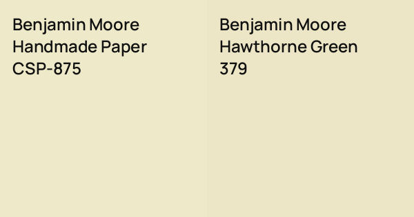 Benjamin Moore Handmade Paper vs. Benjamin Moore Hawthorne Green comparison