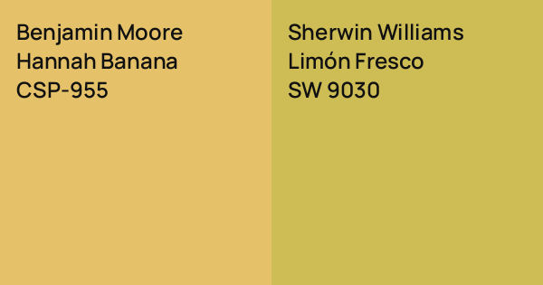 Benjamin Moore Hannah Banana vs. Sherwin Williams Limón Fresco comparison