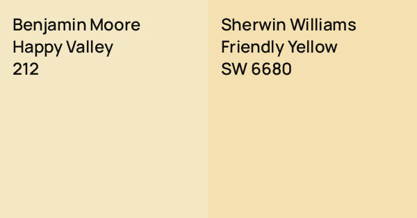 Benjamin Moore Happy Valley vs. Sherwin Williams Friendly Yellow comparison