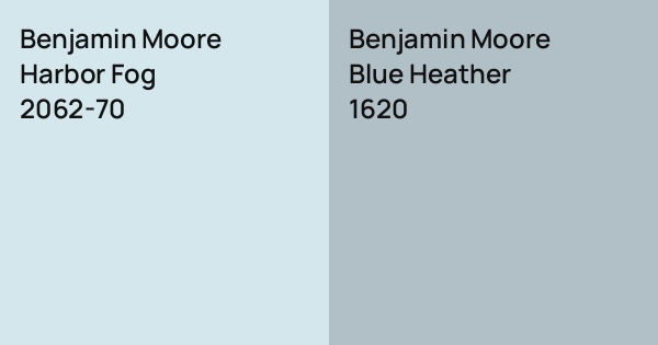 Benjamin Moore Harbor Fog vs. Benjamin Moore Blue Heather comparison