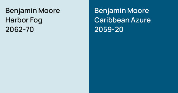 Benjamin Moore Harbor Fog vs. Benjamin Moore Caribbean Azure comparison