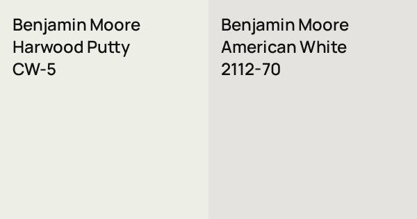 Benjamin Moore Harwood Putty vs. Benjamin Moore American White comparison