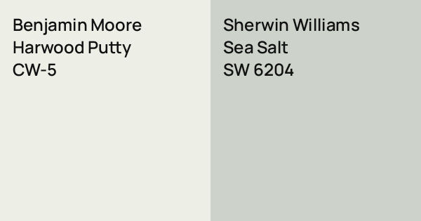Benjamin Moore Harwood Putty vs. Sherwin Williams Sea Salt comparison