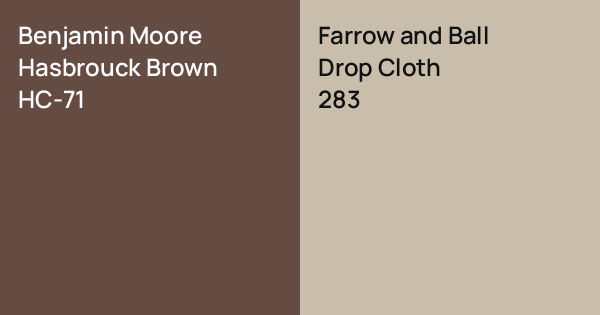 Benjamin Moore Hasbrouck Brown vs. Farrow and Ball Drop Cloth comparison