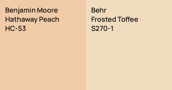 Benjamin Moore Hathaway Peach vs. Behr Frosted Toffee comparison