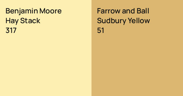Benjamin Moore Hay Stack vs. Farrow and Ball Sudbury Yellow comparison