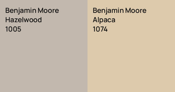 Benjamin Moore Hazelwood vs. Benjamin Moore Alpaca comparison