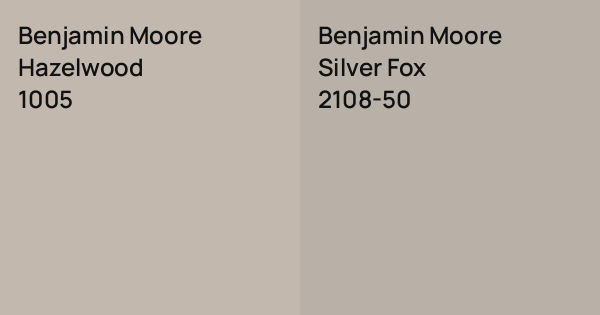 Benjamin Moore Hazelwood vs. Benjamin Moore Silver Fox comparison