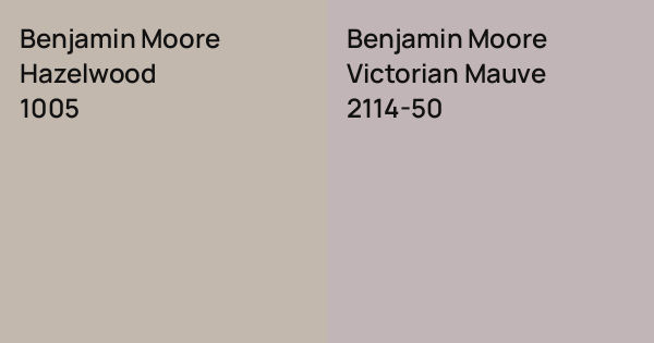 Benjamin Moore Hazelwood vs. Benjamin Moore Victorian Mauve comparison
