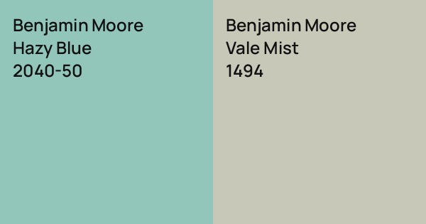 Benjamin Moore Hazy Blue vs. Benjamin Moore Vale Mist comparison