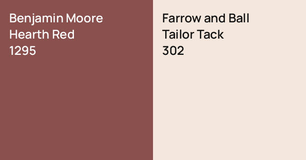 Benjamin Moore Hearth Red vs. Farrow and Ball Tailor Tack comparison