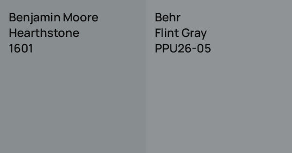 Benjamin Moore Hearthstone vs. Behr Flint Gray comparison
