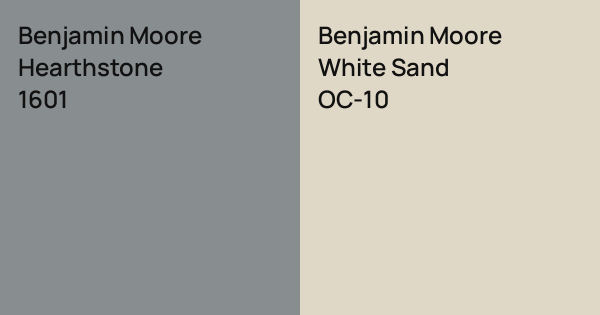 Benjamin Moore Hearthstone vs. Benjamin Moore White Sand comparison