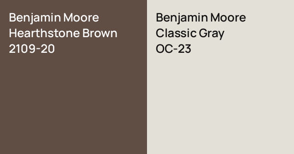 Benjamin Moore Hearthstone Brown vs. Benjamin Moore Classic Gray comparison