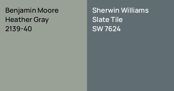 Benjamin Moore Heather Gray vs. Sherwin Williams Slate Tile comparison