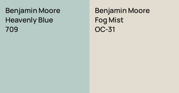 Benjamin Moore Heavenly Blue vs. Benjamin Moore Fog Mist comparison