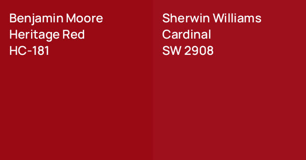 Benjamin Moore Heritage Red vs. Sherwin Williams Cardinal comparison
