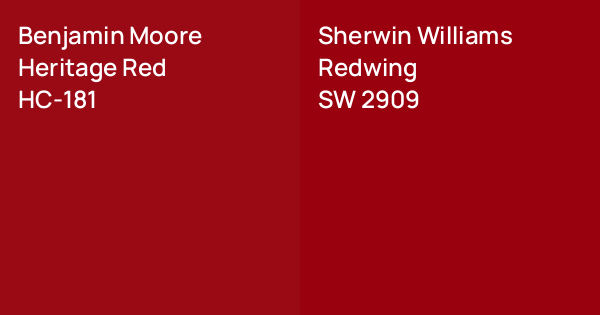 Benjamin Moore Heritage Red vs. Sherwin Williams Redwing comparison