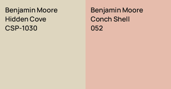 Benjamin Moore Hidden Cove vs. Benjamin Moore Conch Shell comparison