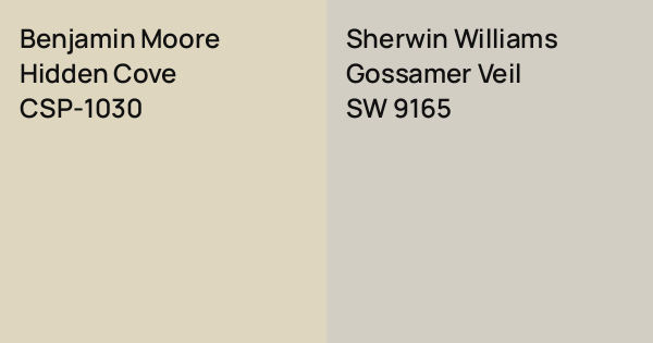 Benjamin Moore Hidden Cove vs. Sherwin Williams Gossamer Veil comparison