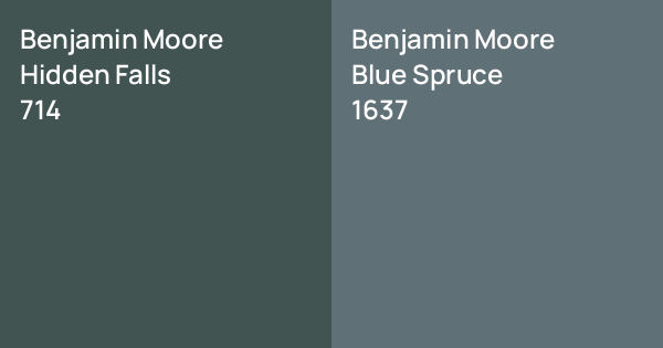 Benjamin Moore Hidden Falls vs. Benjamin Moore Blue Spruce comparison