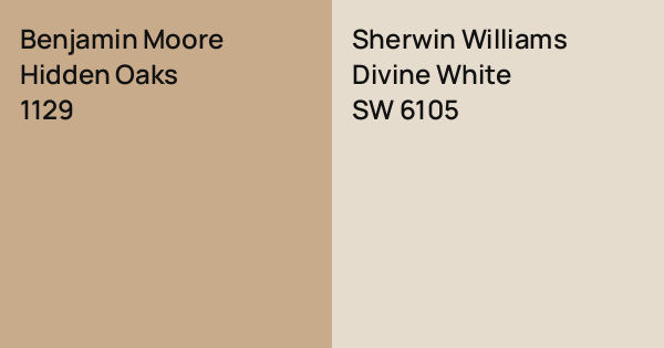 Benjamin Moore Hidden Oaks vs. Sherwin Williams Divine White comparison