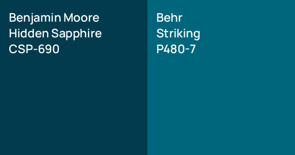 Benjamin Moore Hidden Sapphire vs. Behr Striking comparison