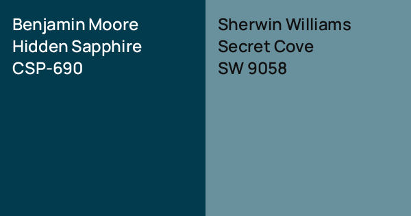 Benjamin Moore Hidden Sapphire vs. Sherwin Williams Secret Cove comparison