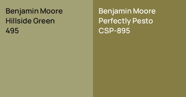 Benjamin Moore Hillside Green vs. Benjamin Moore Perfectly Pesto comparison