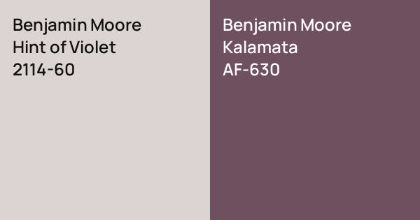 Benjamin Moore Hint of Violet vs. Benjamin Moore Kalamata comparison