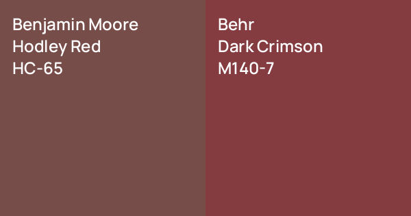 Benjamin Moore Hodley Red vs. Behr Dark Crimson comparison