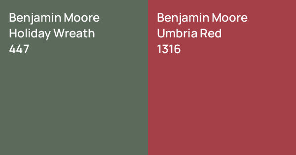 Benjamin Moore Holiday Wreath vs. Benjamin Moore Umbria Red comparison