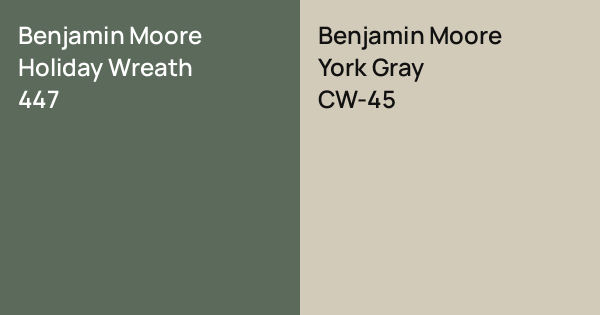 Benjamin Moore Holiday Wreath vs. Benjamin Moore York Gray comparison