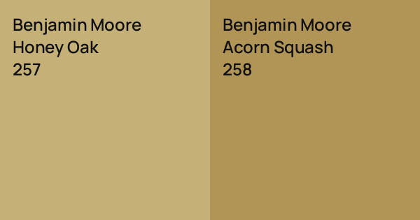 Benjamin Moore Honey Oak vs. Benjamin Moore Acorn Squash comparison