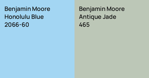 Benjamin Moore Honolulu Blue vs. Benjamin Moore Antique Jade comparison