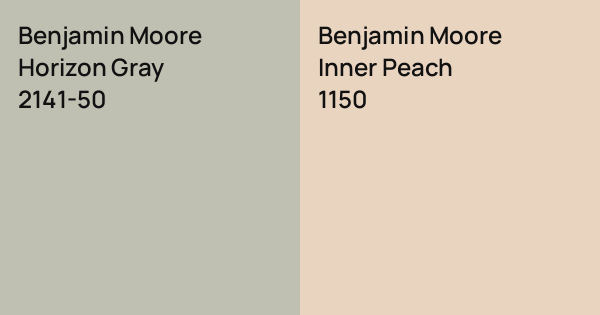 Benjamin Moore Horizon Gray vs. Benjamin Moore Inner Peach comparison
