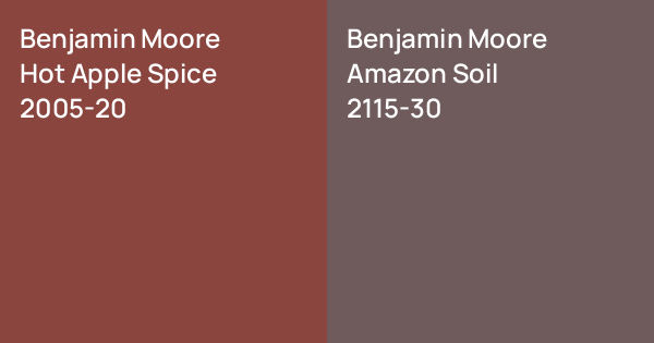Benjamin Moore Hot Apple Spice vs. Benjamin Moore Amazon Soil comparison