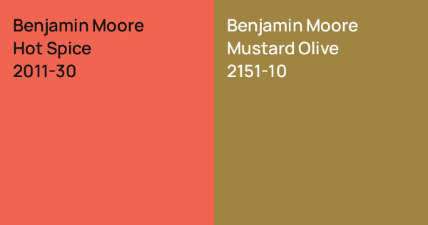 Benjamin Moore Hot Spice vs. Benjamin Moore Mustard Olive comparison