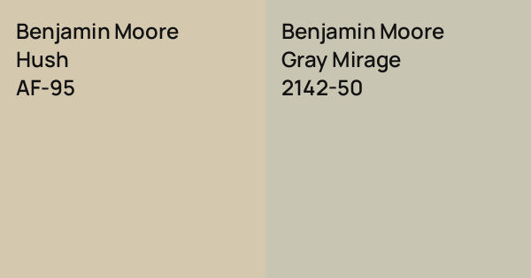 Benjamin Moore Hush vs. Benjamin Moore Gray Mirage comparison