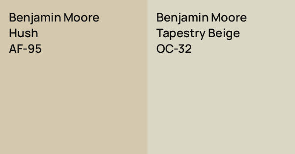 Benjamin Moore Hush vs. Benjamin Moore Tapestry Beige comparison