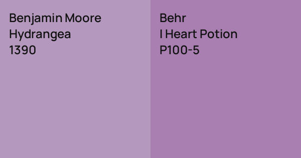 Benjamin Moore Hydrangea vs. Behr I Heart Potion comparison