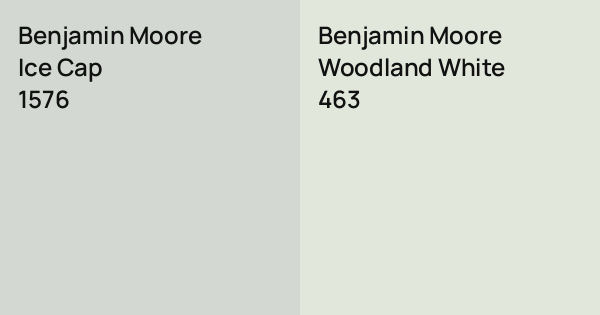 Benjamin Moore Ice Cap vs. Benjamin Moore Woodland White comparison