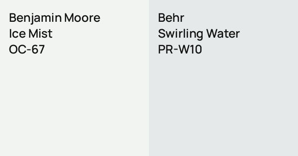 Benjamin Moore Ice Mist vs. Behr Swirling Water comparison