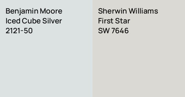 Benjamin Moore Iced Cube Silver vs. Sherwin Williams First Star comparison