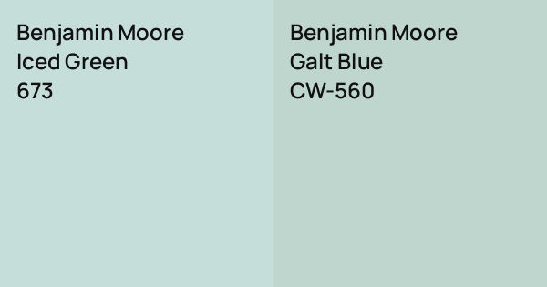 Benjamin Moore Iced Green vs. Benjamin Moore Galt Blue comparison