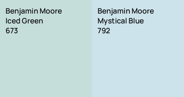 Benjamin Moore Iced Green vs. Benjamin Moore Mystical Blue comparison