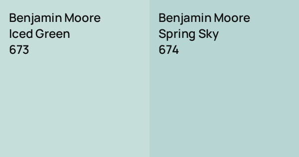 Benjamin Moore Iced Green vs. Benjamin Moore Spring Sky comparison