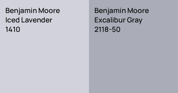 Benjamin Moore Iced Lavender vs. Benjamin Moore Excalibur Gray comparison