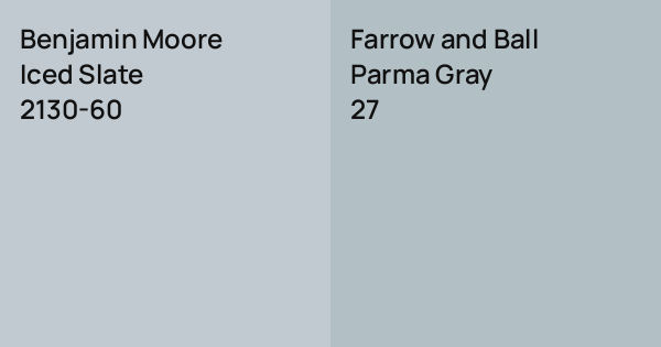 Benjamin Moore Iced Slate vs. Farrow and Ball Parma Gray comparison