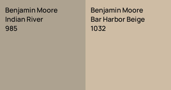 Benjamin Moore Indian River vs. Benjamin Moore Bar Harbor Beige comparison